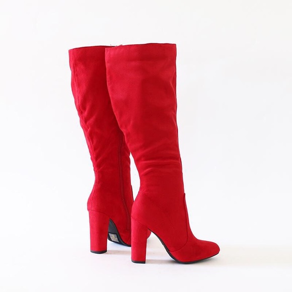 Delicious | Shoes | Suga Red Vegan Suede Knee High Boots | Poshmark